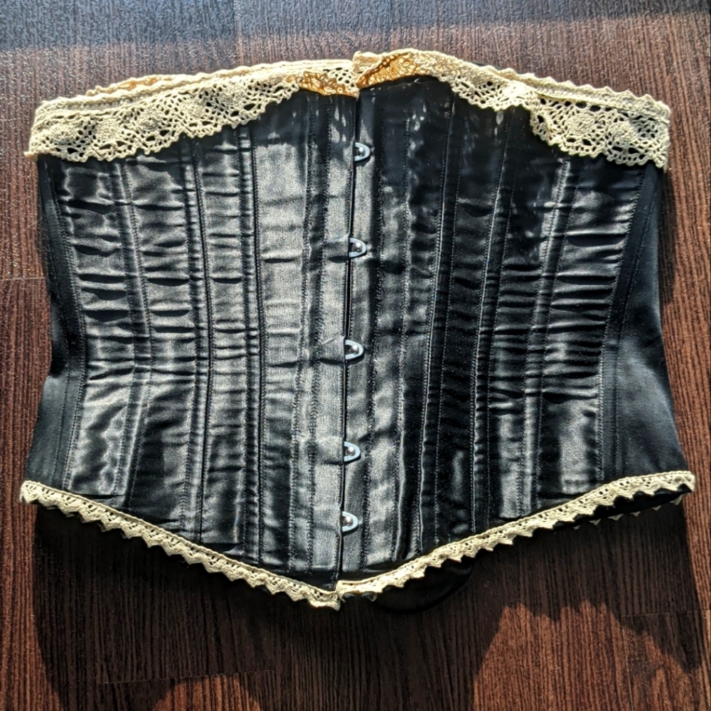 Black Satin And Lace 27 Inch Corset - Gem